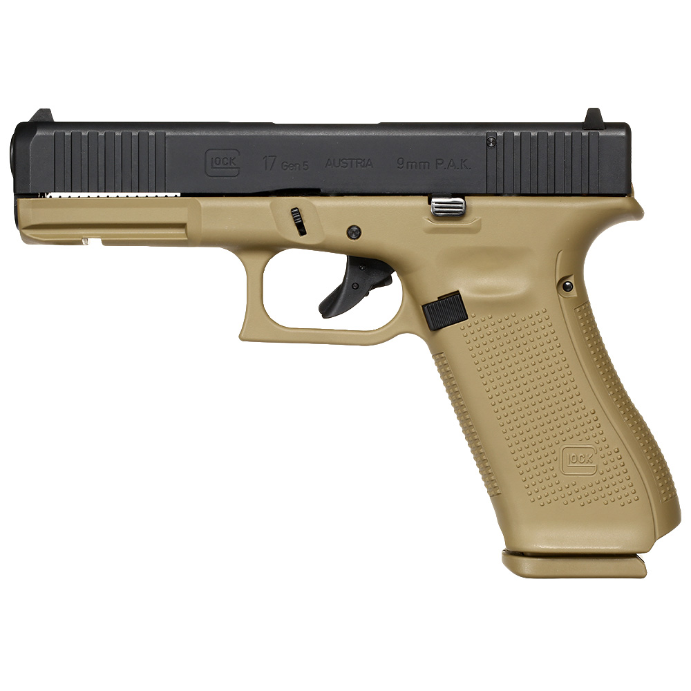 Glock 17 Gen5 Schreckschuss Pistole 9mm P.A.K. coyote French Army Edition inkl. Glock Koffer und ...